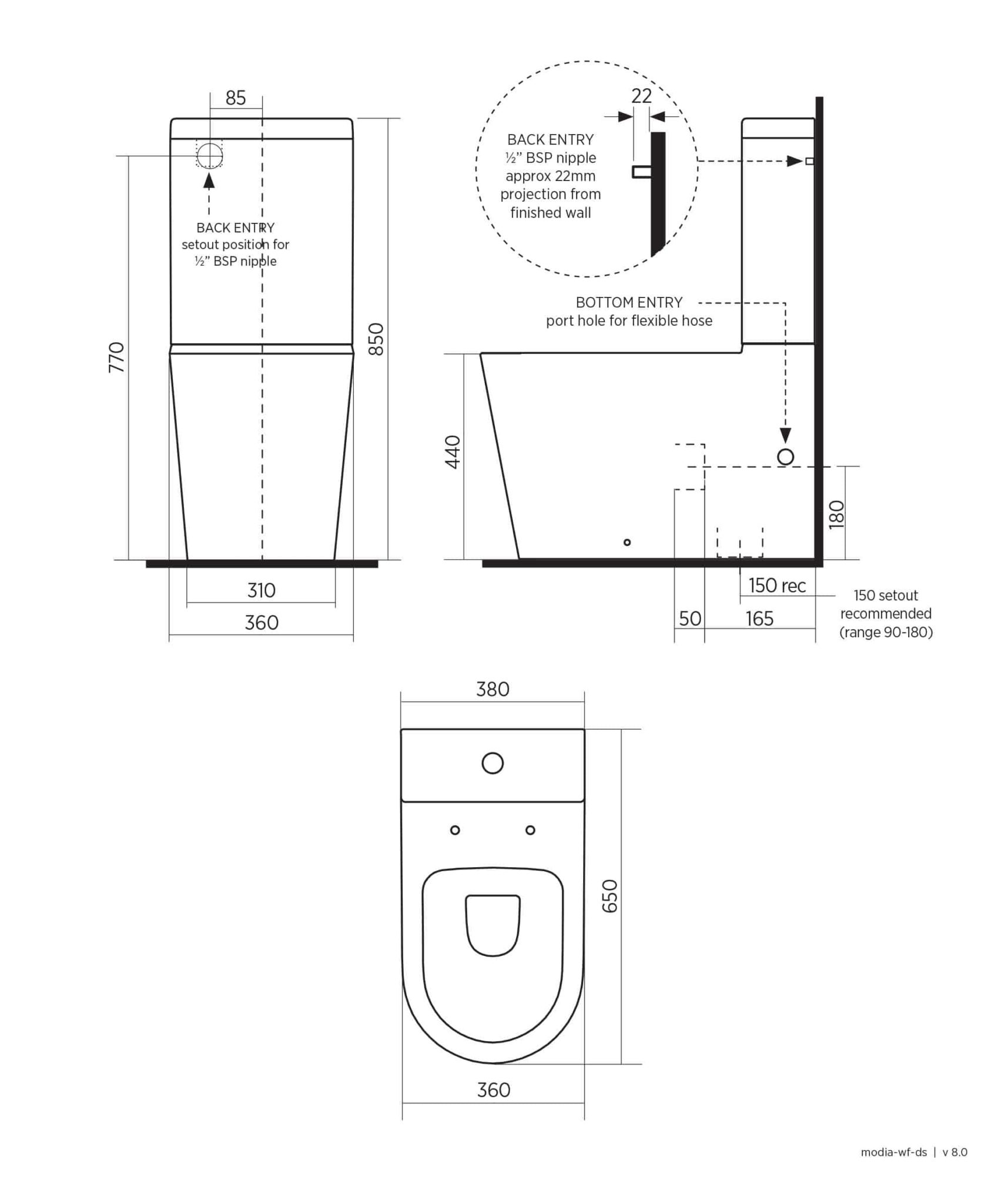 Modia Wall Faced Toilet Suite with Deluxe Seat